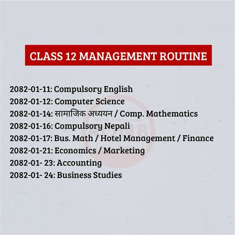 Routine Of Nepal Ronb Board Exam Routine Of Class 12 Management Stream Instagram