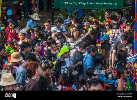 A Water Gun Battle During The Cambodian New Year Festival Wat Phnom