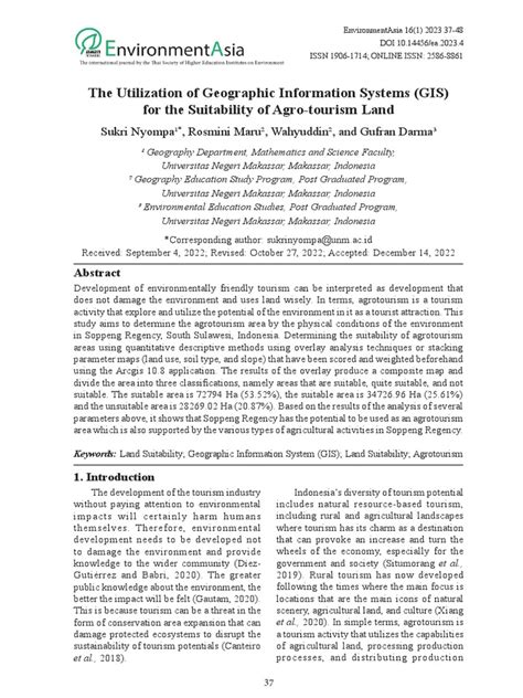 The Utilization Of Geographic Information Systems Gis For The Suitability Of Agro Tourism