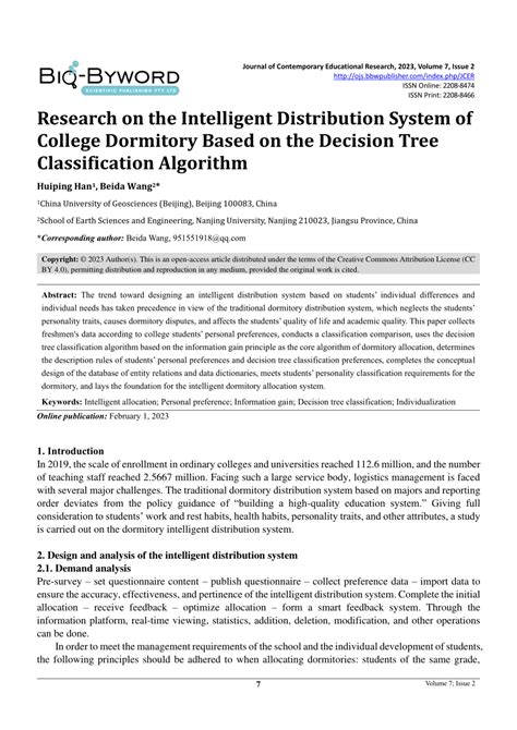 Pdf Research On The Intelligent Distribution System Of College Dormitory Based On The Decision