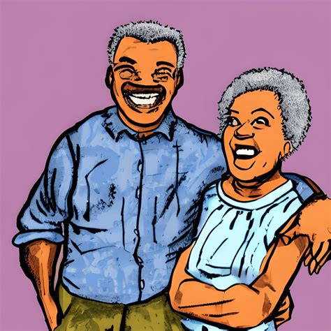Older African American Couple Smiling Cartoon · Creative Fabrica