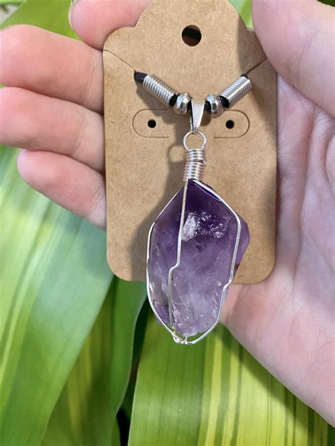 Raw Amethyst Crystal Necklace Wire Wrapped Pendant Etsy