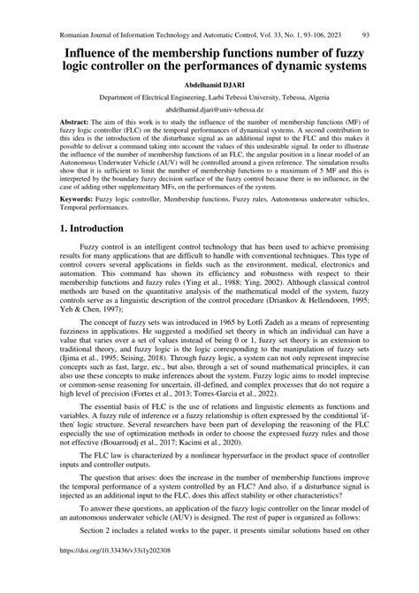 Pdf Influence Of The Membership Functions Number Of Fuzzy Logic