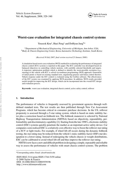 Pdf Worst Case Evaluation For Integrated Chassis Control Systems