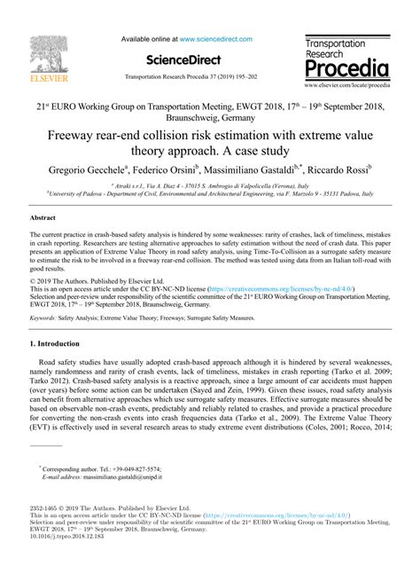 Pdf Freeway Rear End Collision Risk Estimation With Extreme Value