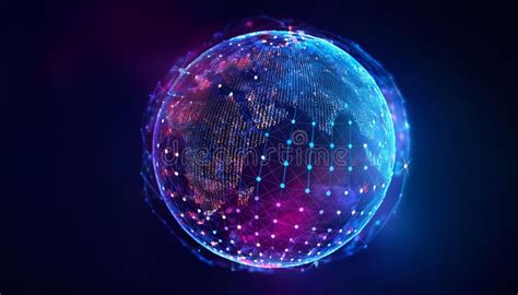 Sphere Made Of Neon Dots Global Network Connection Digital Atom Globe Grid Worldwide