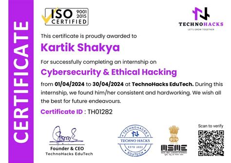 Kartik Shakya On Linkedin Cybersecurity Ethicalhacking Certification Hacking Internship…