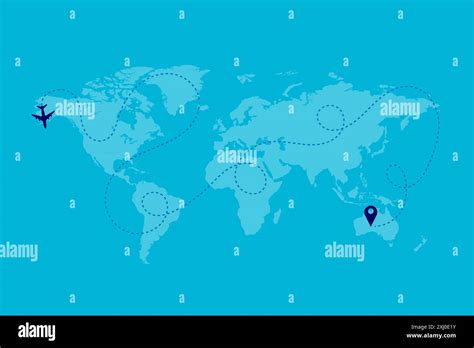 World Map Vector Background With Airplane Dotted Lines And Location Icons Around The World