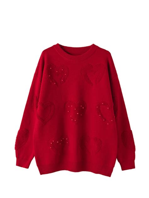 L 4xl 여성 빅사이즈 레드 라운드넥 긴소매 러블리 니트 스웨터 상의 탑 에이블리