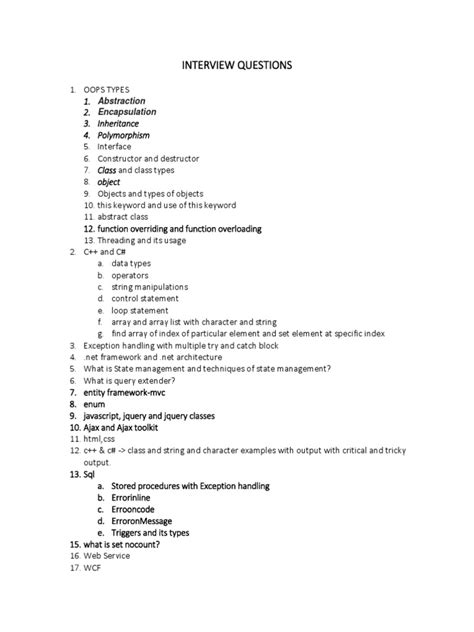 interview questions 1 2 3 inheritance 4 polymorphism pdf