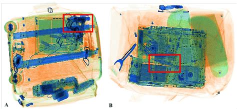 Exemplar X Ray Baggage Imagery With Prohibited Items Inside Red Box