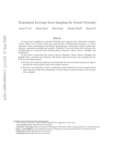 Pdf Generalized Leverage Score Sampling For Neural Networks