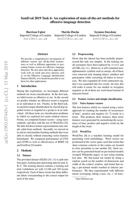 SemEval Task An Exploration Of State Of The Art Methods For Offensive Language Detection