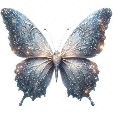 Silver Butterfly Clipart Bundle Metallic Art Designs Digital Download