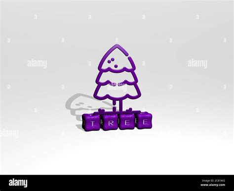 3d graphical image of tree vertically along with text built by metallic