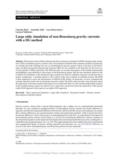 Large Eddy Simulation Of Non Boussinesq Gravity Currents With A Dg