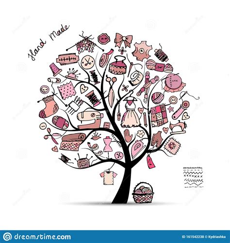 Sewing Tree Sketch For Your Design Stock Vector Illustration Of Cloth Fashion 161542238