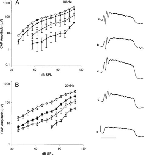 cap input output curves for 10 khz a and 20 khz b stimuli after