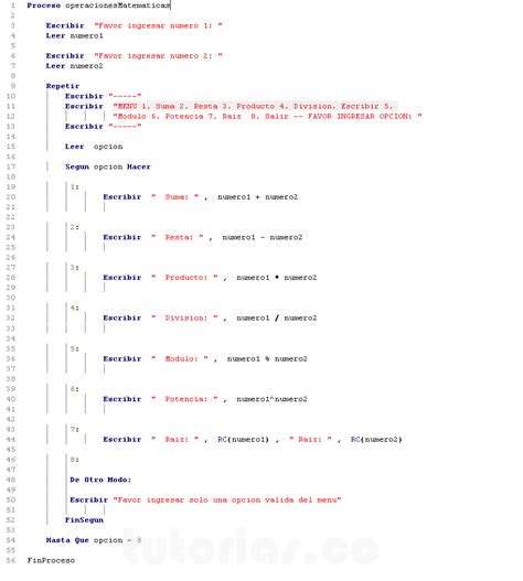 Sentencia Caso Pseint Operaciones Matematicas
