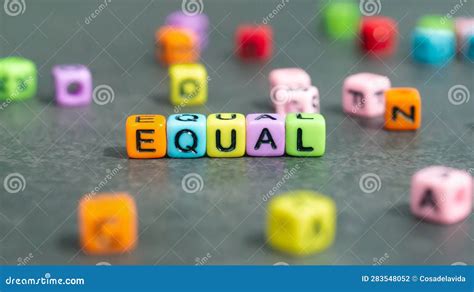 Equal Word Or Concept On Wooden Blocks White Wood Background Royalty