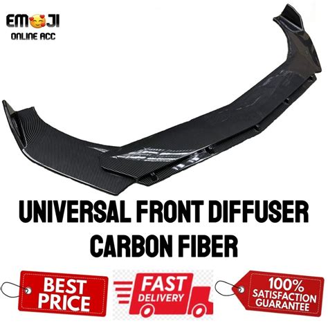 Universal Front Diffuser Black Carbon Fiber 3pcs Carbon Fiber Look