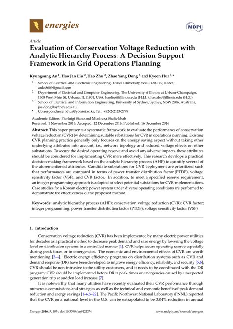PDF Evaluation Of Conservation Voltage Reduction With Analytic Hierarchy Process A Decision