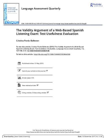 The Validity Argument Of A Web Based Spanish Listening Exam Test