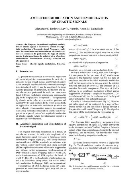 Pdf Amplitude Modulation And Demodulation Of Chaotic · Pdf