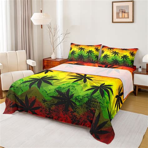 Manfei Plant Botanical Bed Sheets Tropical Leaf King Sheets Geometry