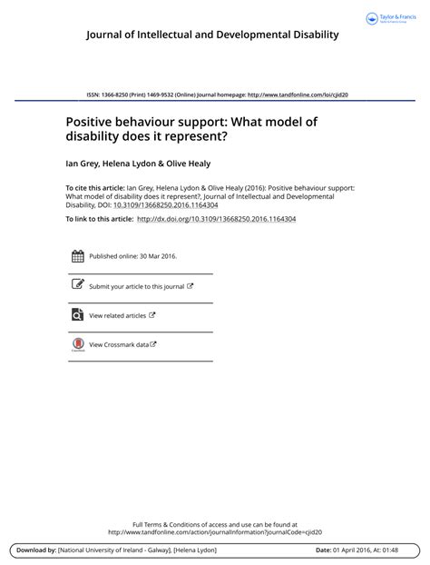 Pdf Positive Behaviour Support What Model Of Disability Does It Represent