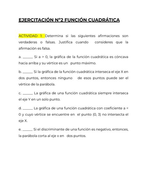 Ejercitacion Funcion Cuadraticadocx Pdf