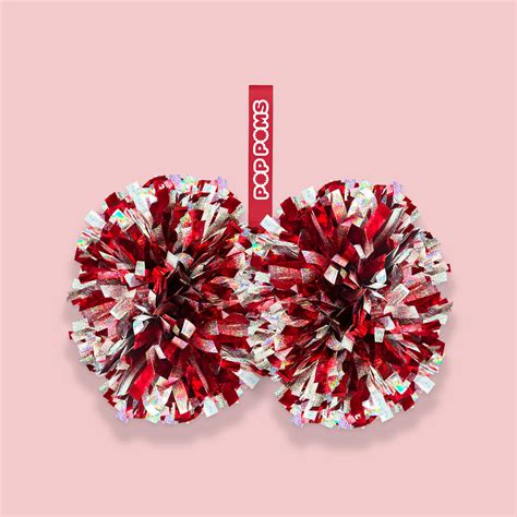 Red Silver Sparkle Holographic 6 Pop Poms I Love Cheer®