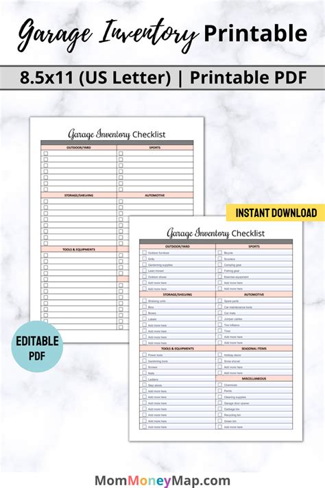 Garage Inventory Checklist Printable Pdf Mom Money Map