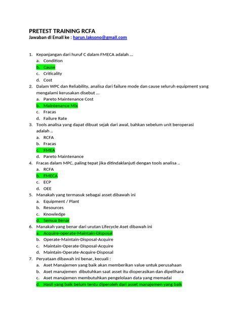 Pre Test Training Rcfa Pdf