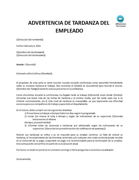 免费 Carta De Advertencia De Abandono Laboral 样本文件在