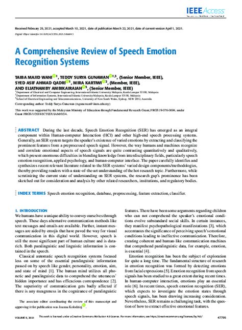 Pdf A Comprehensive Review Of Speech Emotion Recognition Systems