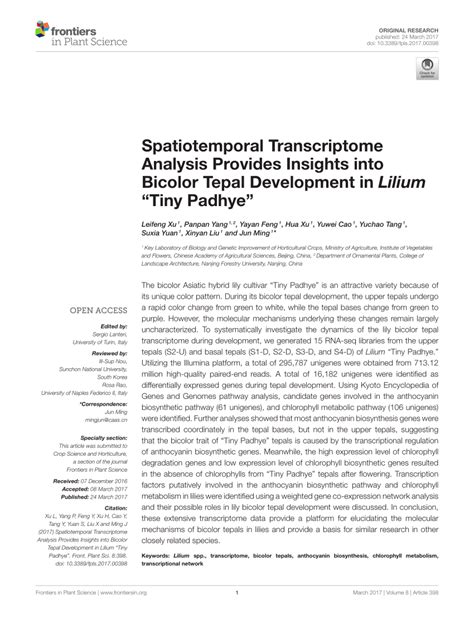 Pdf Spatiotemporal Transcriptome Analysis Provides Insights Into Bicolor Tepal Development In