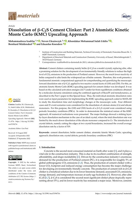 Pdf Dissolution Of ß C2s Cement Clinker Part 2 Atomistic Kinetic Monte Carlo Kmc Upscaling