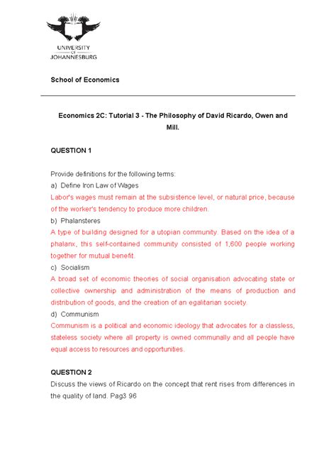 Tutorial Memo Babe Of Economics Economics C Tutorial The Philosophy Of David Ricardo