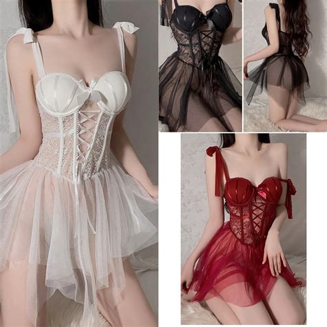 Sexy Lace Erotic Lingerie Suspender Gathering With Chest Pad Pajamas