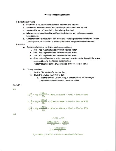 Solution Preparation A I Definition Of Terms Answer B A B Solvent Is A Substance With