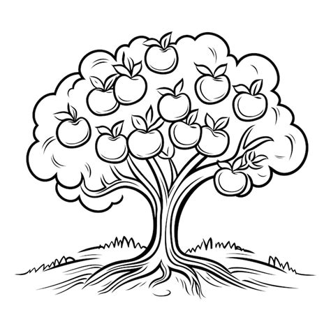Apple Tree Isolated On White Background Black And White Vector
