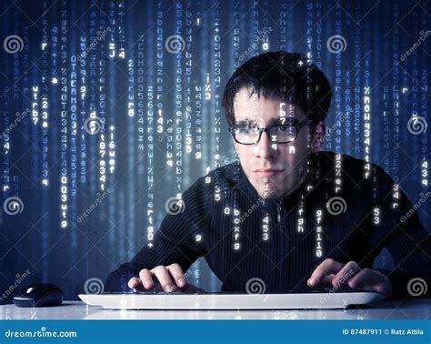 Hacker Decoding Information From Futuristic Network Technology Stock Image Image Of Office