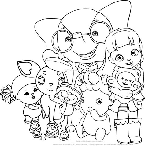 Drawing Rainbow Ruby With Her Friends From The Rainbow Village Coloring Page