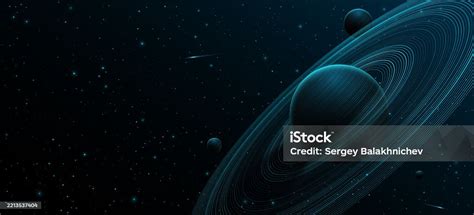 우주 과학 배경 3d 행성 토성은 고리가 있고 다른 행성을 소용돌이칩니다 추상적인 별이 빛나는 하늘 태양계 개념 과학 프레젠테이션 배경 벡터 0명에 대한 스톡 벡터 아트 및