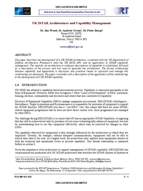 Istar Architecture And Management Pdf Intelligence Surveillance