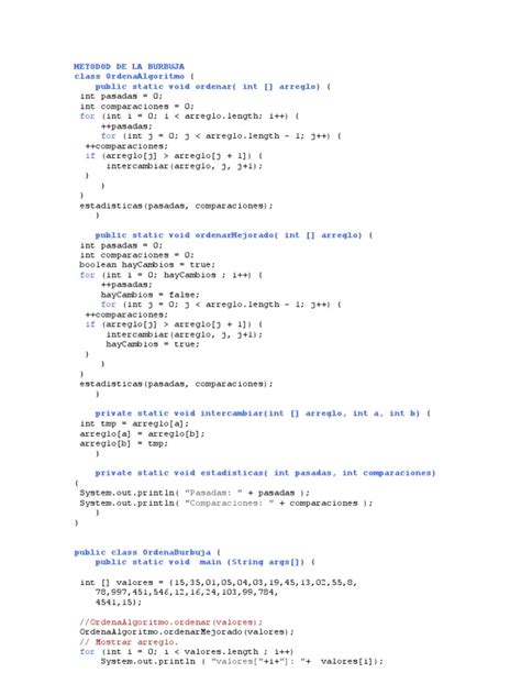 Metodos De Ordenamiento En Java Pdf Algoritmos Y Estructuras De Datos Ingeniería De Software