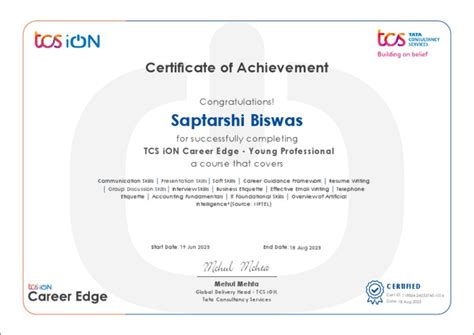 Saptarshi Biswas Certificate Of Achievement Pdf