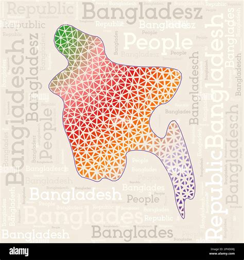 bangladesh map design country names in different languages and map shape with geometric low