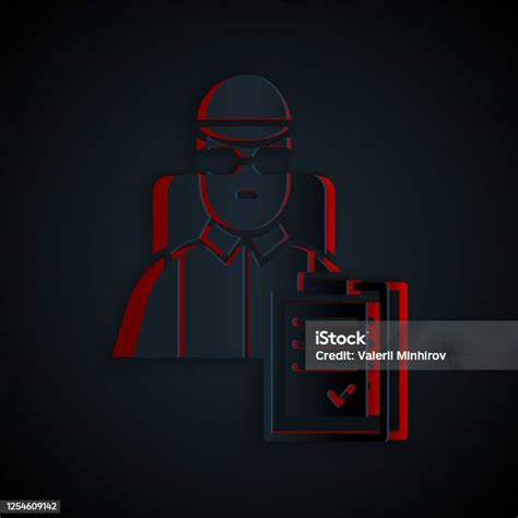 종이 는 검은 배경에 고립 된 골판지 상자 아이콘배달 남자를 잘라 택배로 택배로 택배로 문까지 배달하십시오 종이 아트 스타일 벡터 일러스트레이션 3차원 형태에 대한 스톡